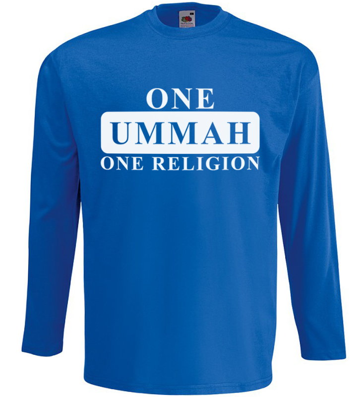 One Ummah One Religion Langarm T-Shirt Halal Wear Blau | Halal-Wear.com ...